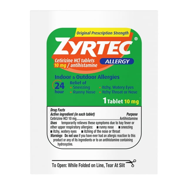 Zyrtec 24 Hour Allergy Relief Tablets, Cetirizine HCl, 5 Ct, (5 x 1 Ct ...