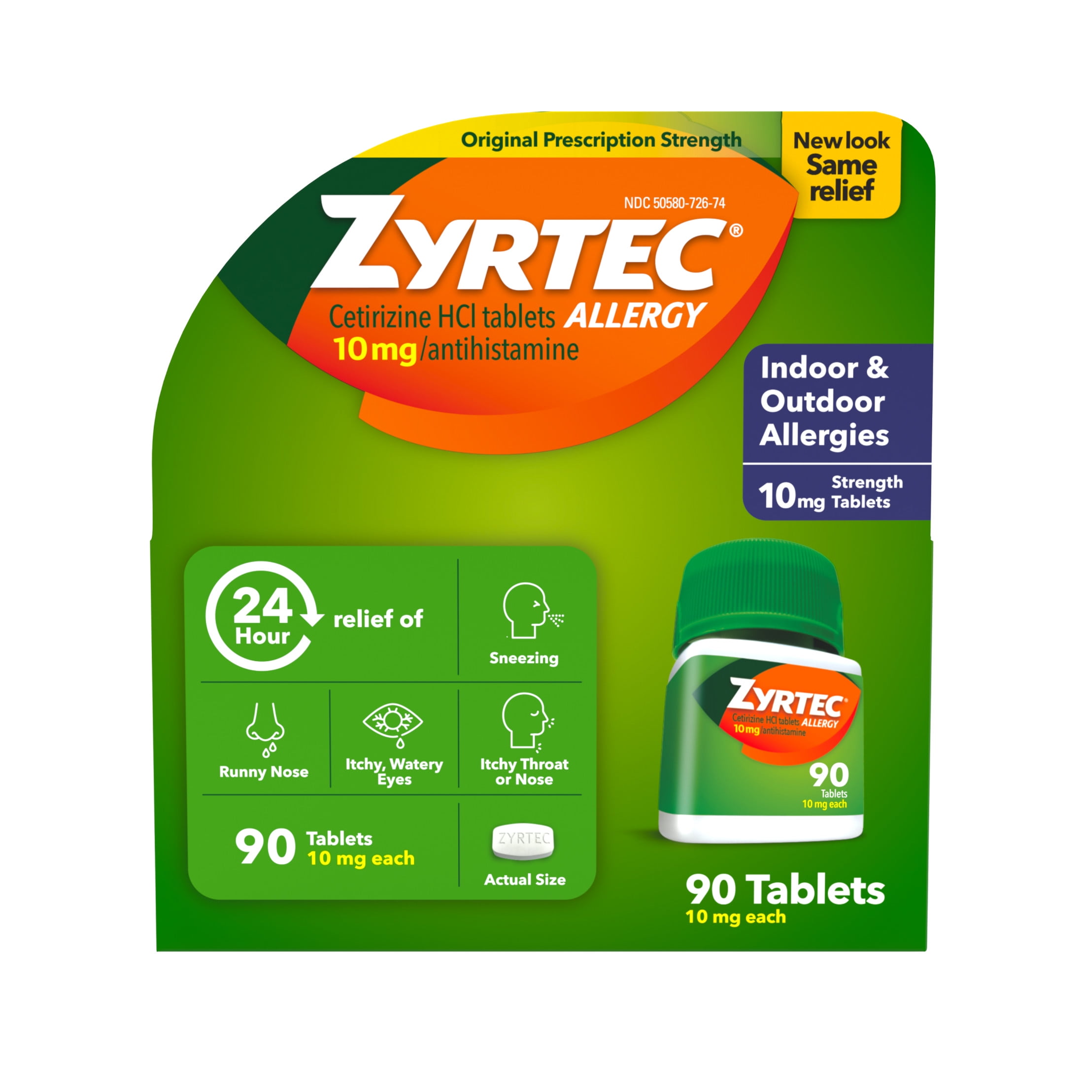 Zyrtec 24 Hour Allergy Relief Tablets with 10 mg Cetirizine HCl, 90 ...