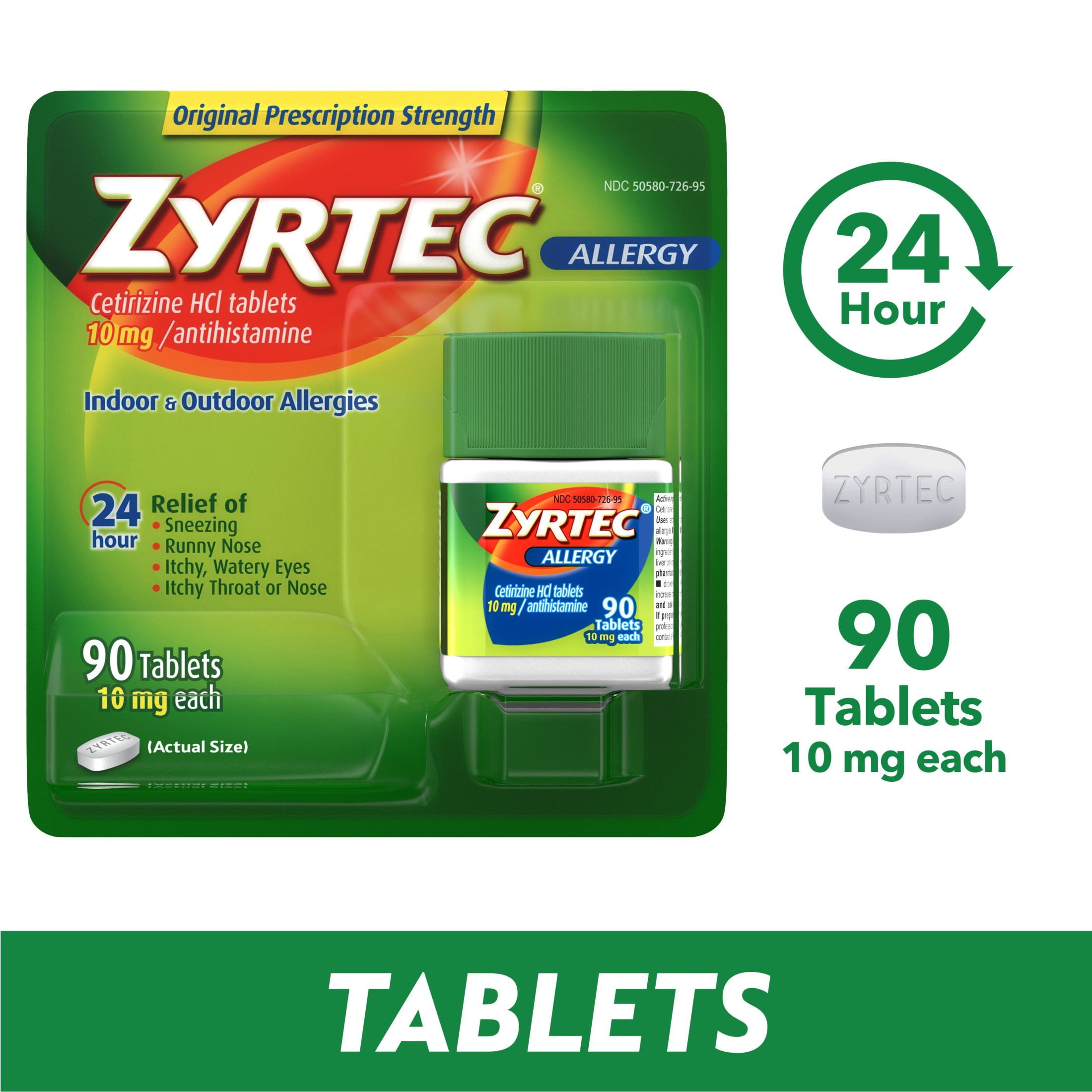 Zyrtec 24 Hour Allergy Relief Antihistamine Medicine Tablets, 10 mg ...