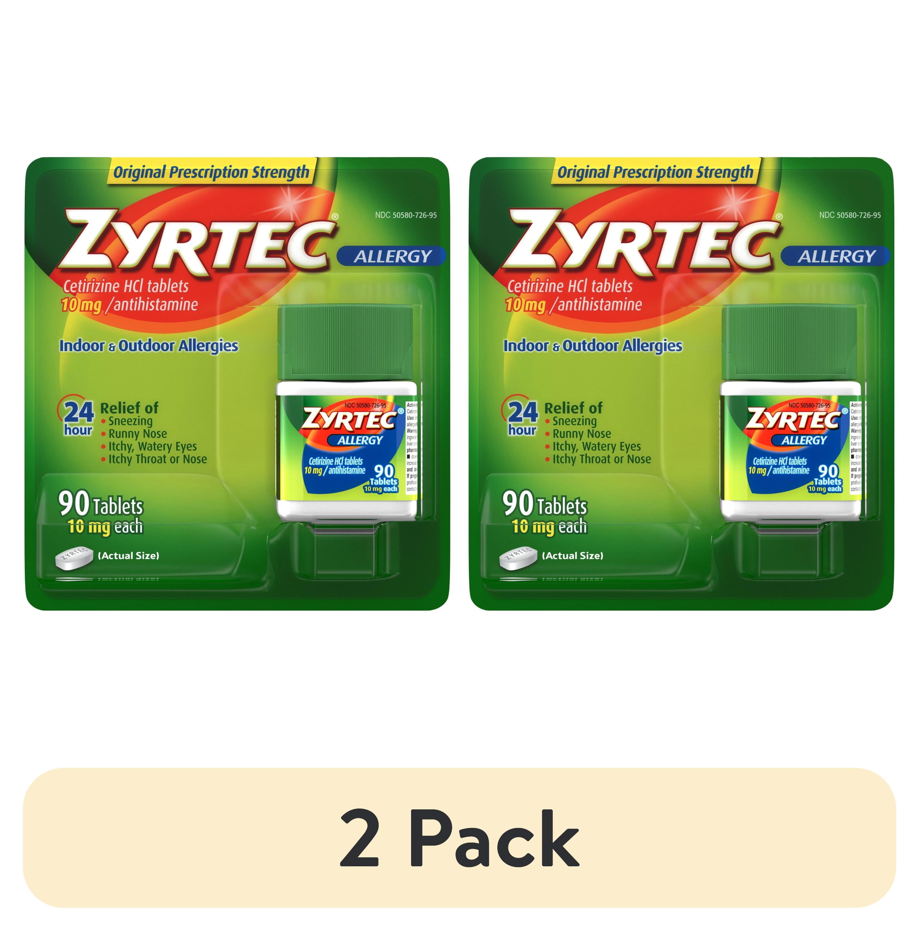 (2 pack) Zyrtec 24 Hour Allergy Relief Tablets with 10 mg Cetirizine ...