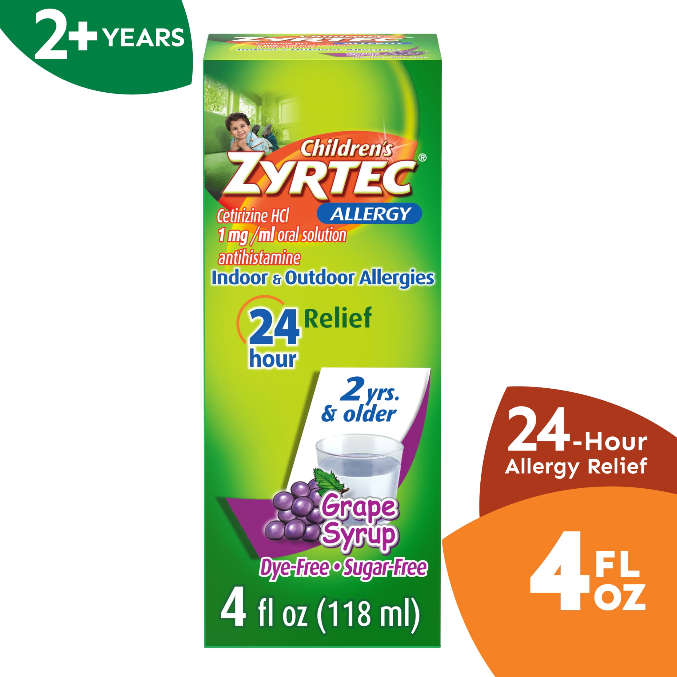 Zyrtec 24 Hr Children's Allergy Relief Syrup, Grape Flavor, 8 fl. oz ...