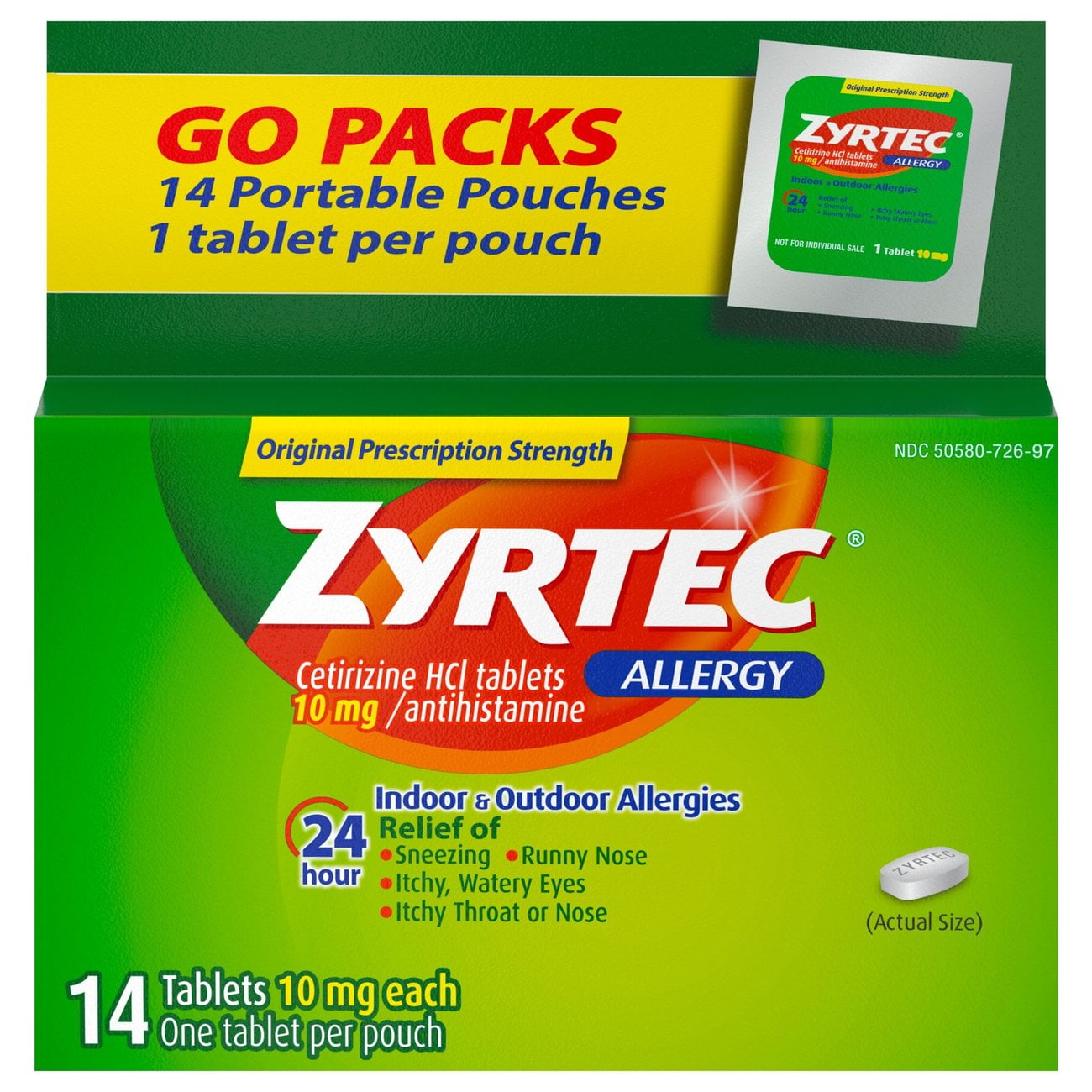 Zyrtec 24-hr Allergy Relief Tablets with Cetirizine HCl - 14 ct ...