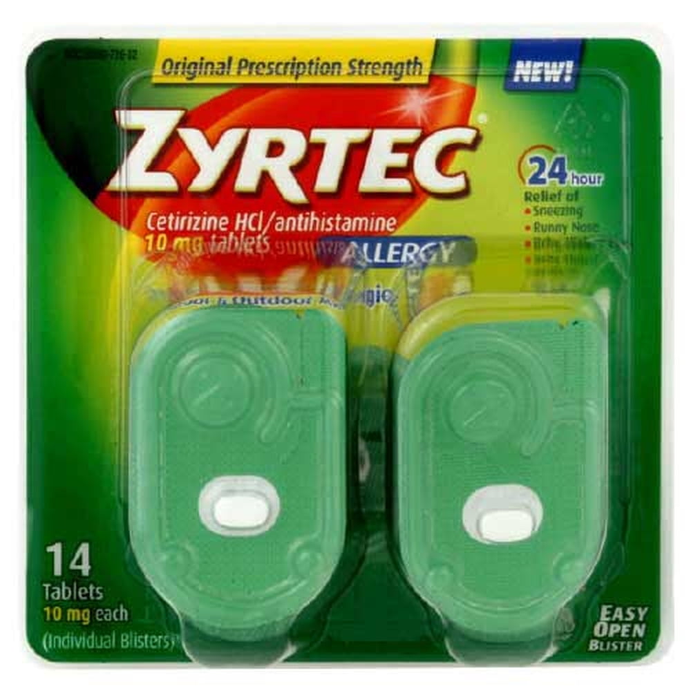 Zyrtec Allergy, 24 Hour 10 mg, Tablets (Pack of 10) - Walmart.com