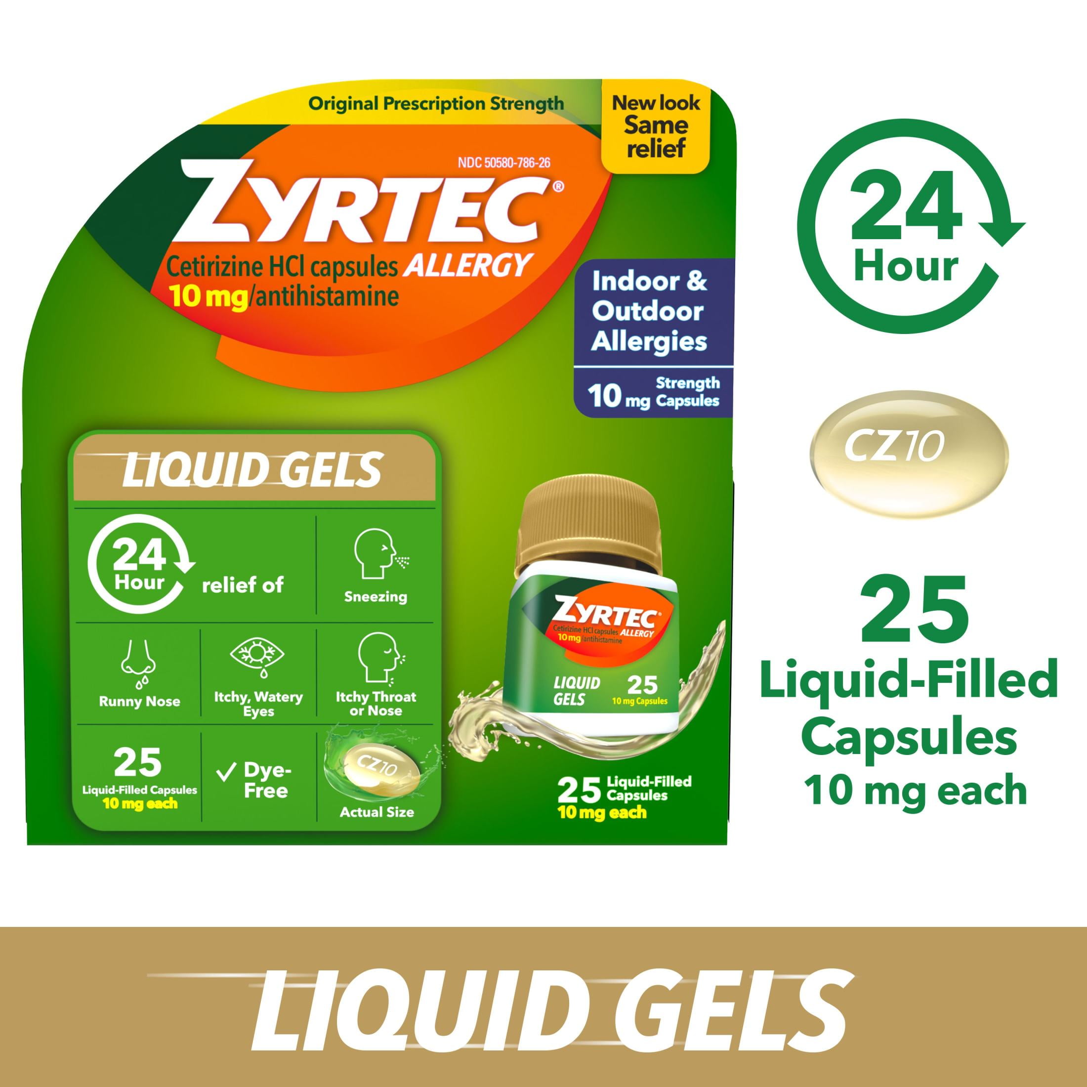 Zyrtec 24 Hour Allergy Relief Antihistamine Capsules, 25 count ...
