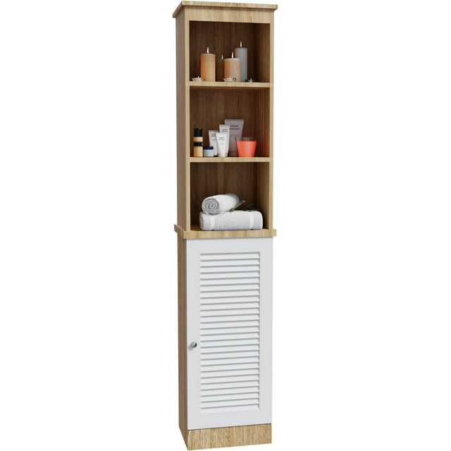 ZyserTjolt Freestanding Tall Linen Cabinet with One Door&Shelves,Wooden ...