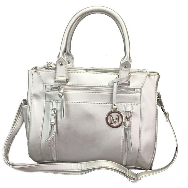 ZzFab Multi Zippers Fashion Locking Faux Leather Purse Tote Bag Silver ...