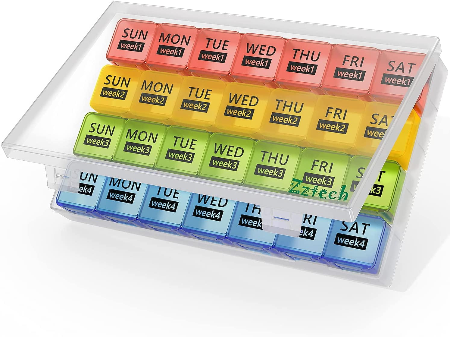 ZzTeck 4 Weeks XL Weekly Pill Organizer, Portable Travel Medicine ...