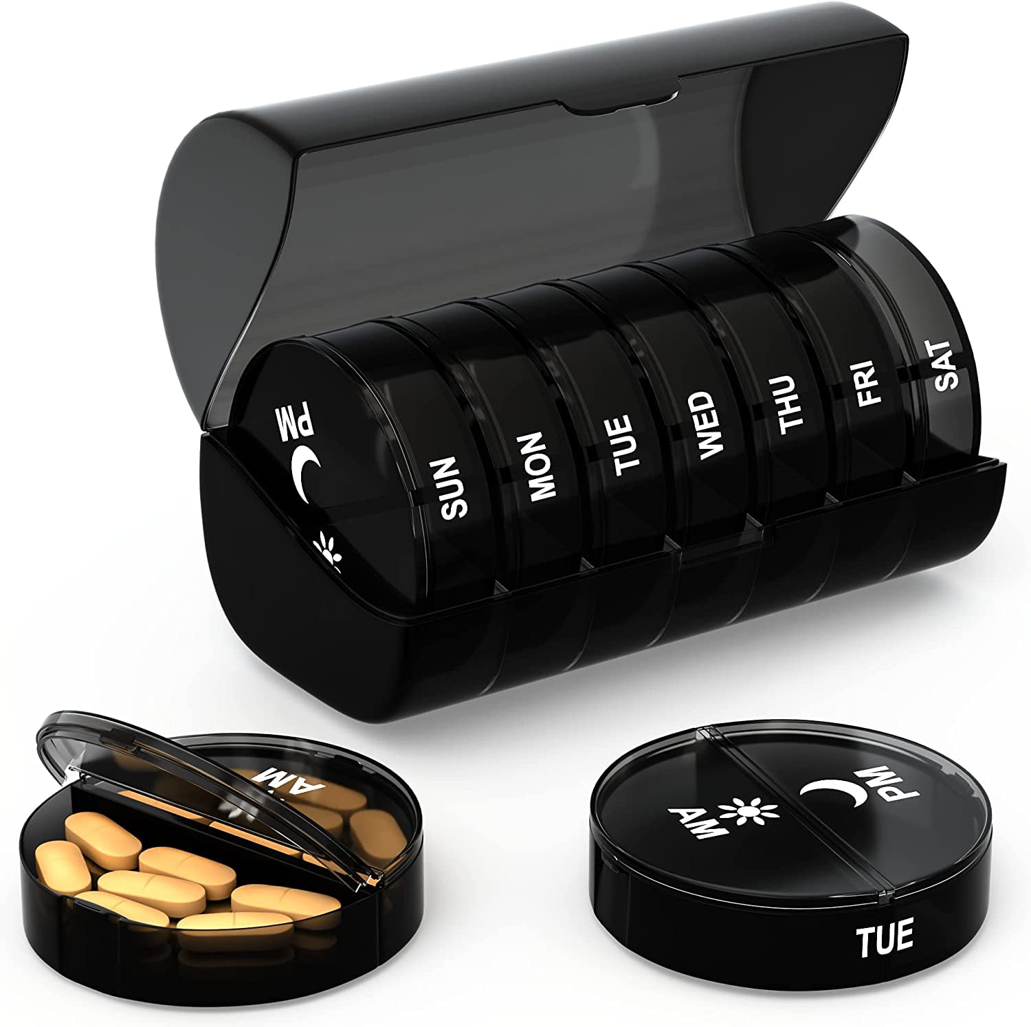ZzTeck Weekly AM/PM Pill Organizer - Travel-Friendly, Damp-Proof Meds ...
