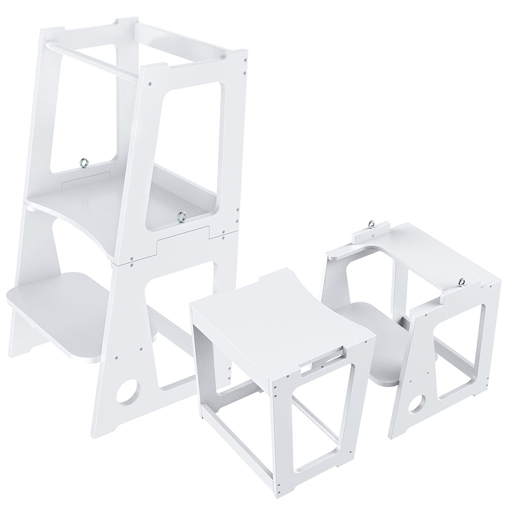 Zzbiqs 2 in 1 Convertible Wooden Toddler Kitchen Stool with Safety Rail ...