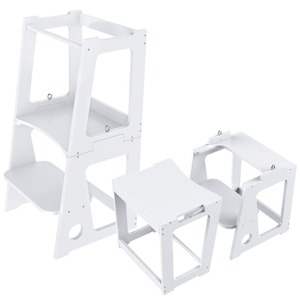 Zzbiqs Kids Kitchen Step Stool with Safety Rail, 2 in 1 Convertible ...