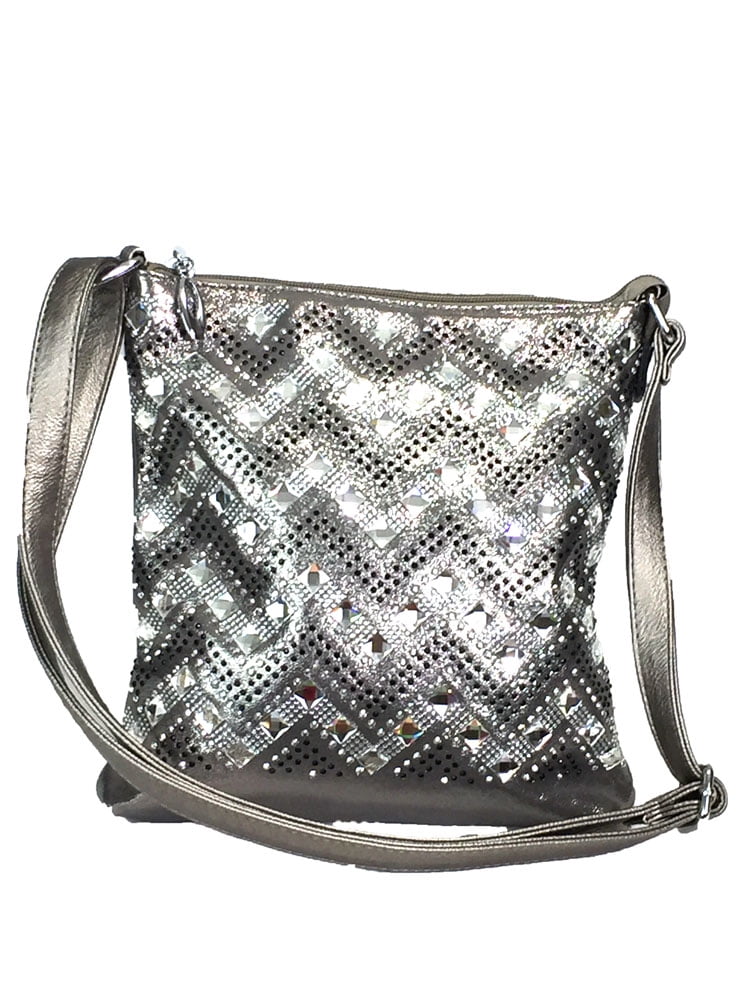 Zzfab Bling Purses Gem Chevron Zigzag Rhineston Crossbody Bag Pewter ...