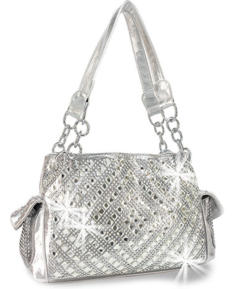 Zzfab Silver Rhinestone Handbag, Sparkly Glitter, Western Design ...