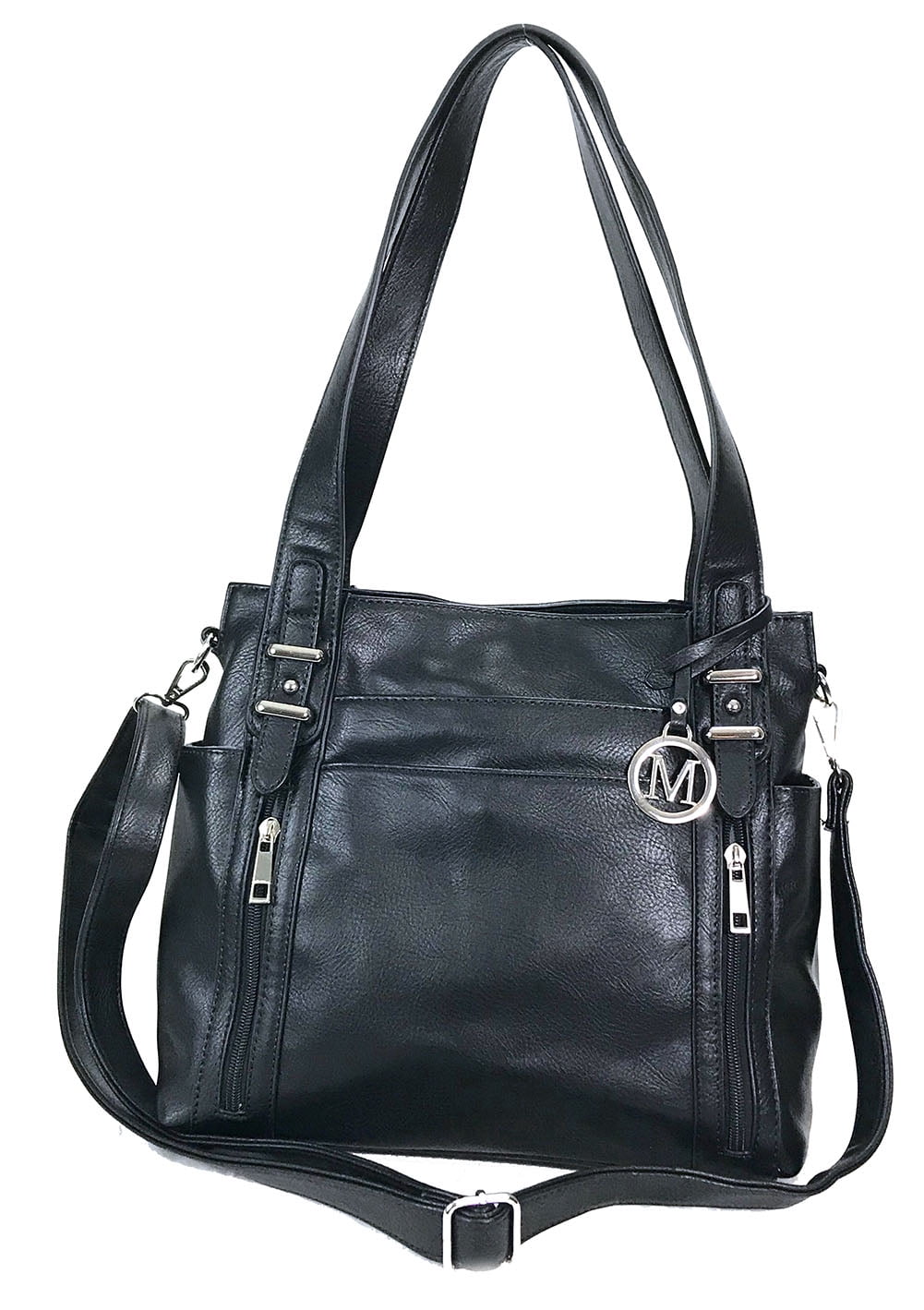 Zzfab Double Handles Faux Leather Handbag with Multi-Pockets & Hidden ...