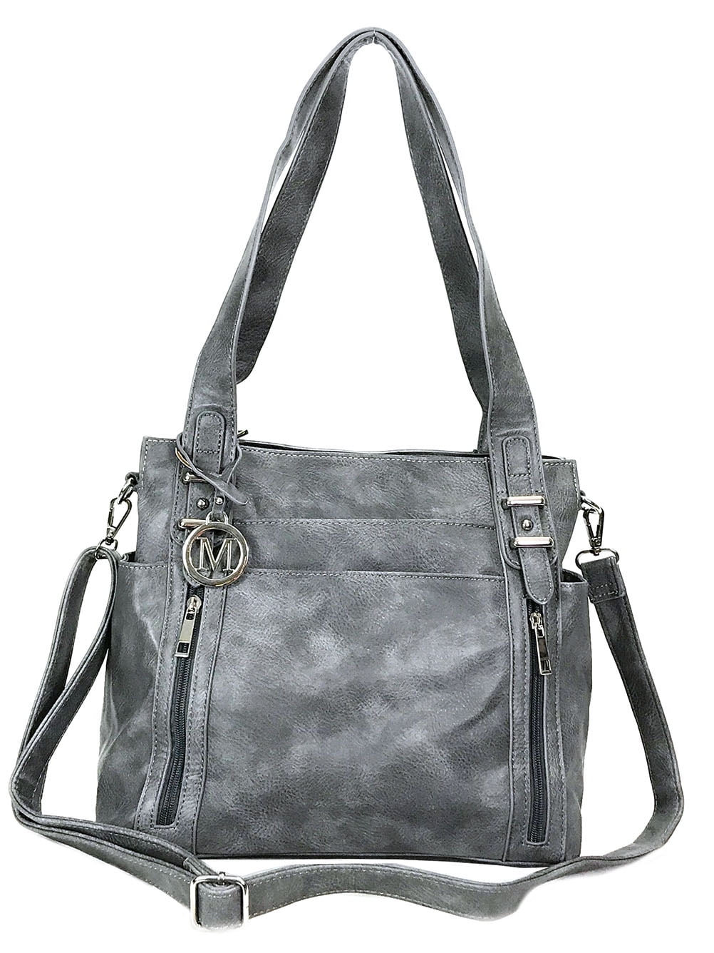 Zzfab Double Handles Faux Leather Handbag with Multi-Pockets & Hidden ...