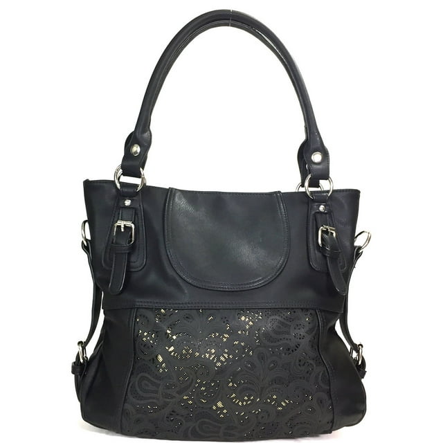 Zzfab Double Handles Laser Cut Big Hobo Bag Black - Walmart.com