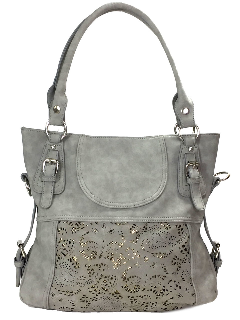 Zzfab Double Handles Laser Cut Big Hobo Bag Grey - Walmart.com
