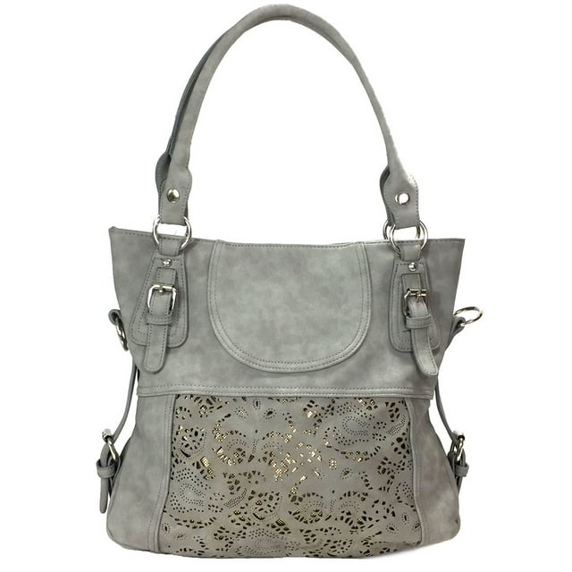 Zzfab Double Handles Laser Cut Big Hobo Bag Grey - Walmart.com