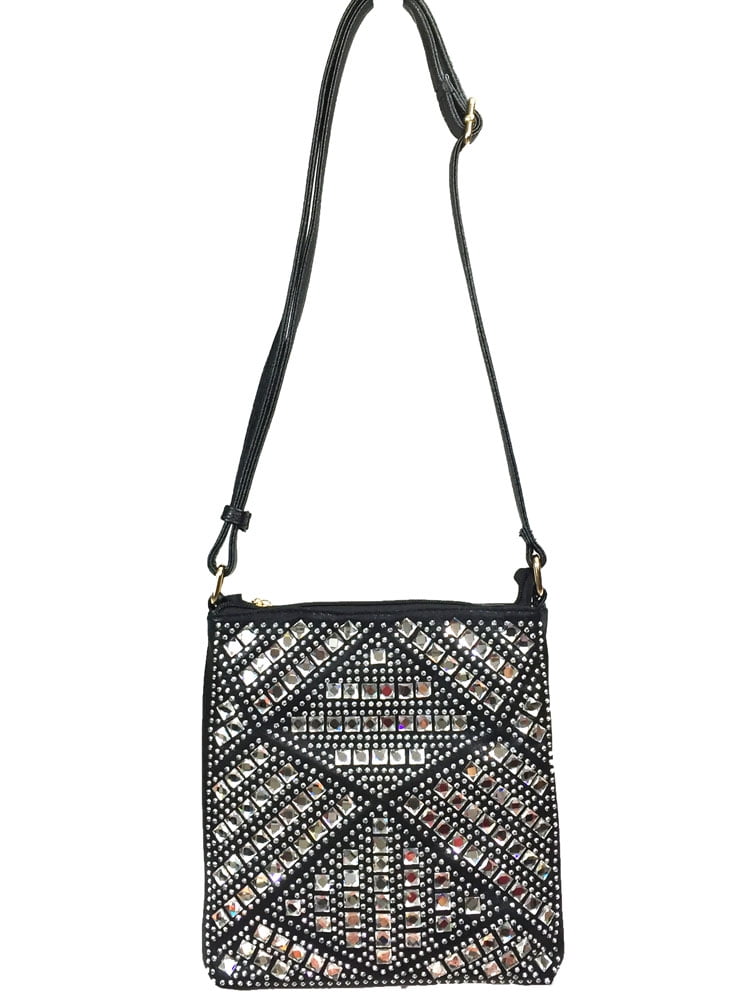 Zzfab Rhinestone Purse Gem Bling Crossbody Bag Black - Walmart.com