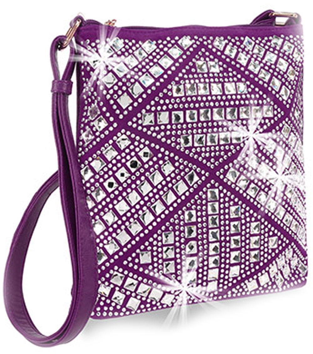 Zzfab Rhinestone Purse Gem Bling Crossbody Bag Purple - Walmart.com
