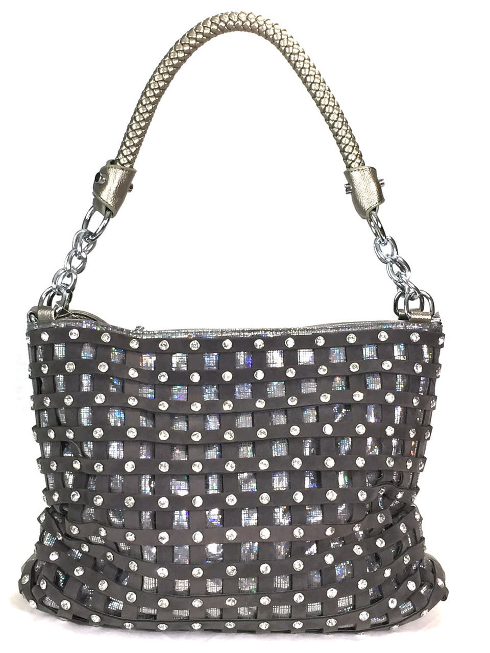 Zzfab Sparkle Rhinestone Suede Hobo Handbag Pewter - Walmart.com