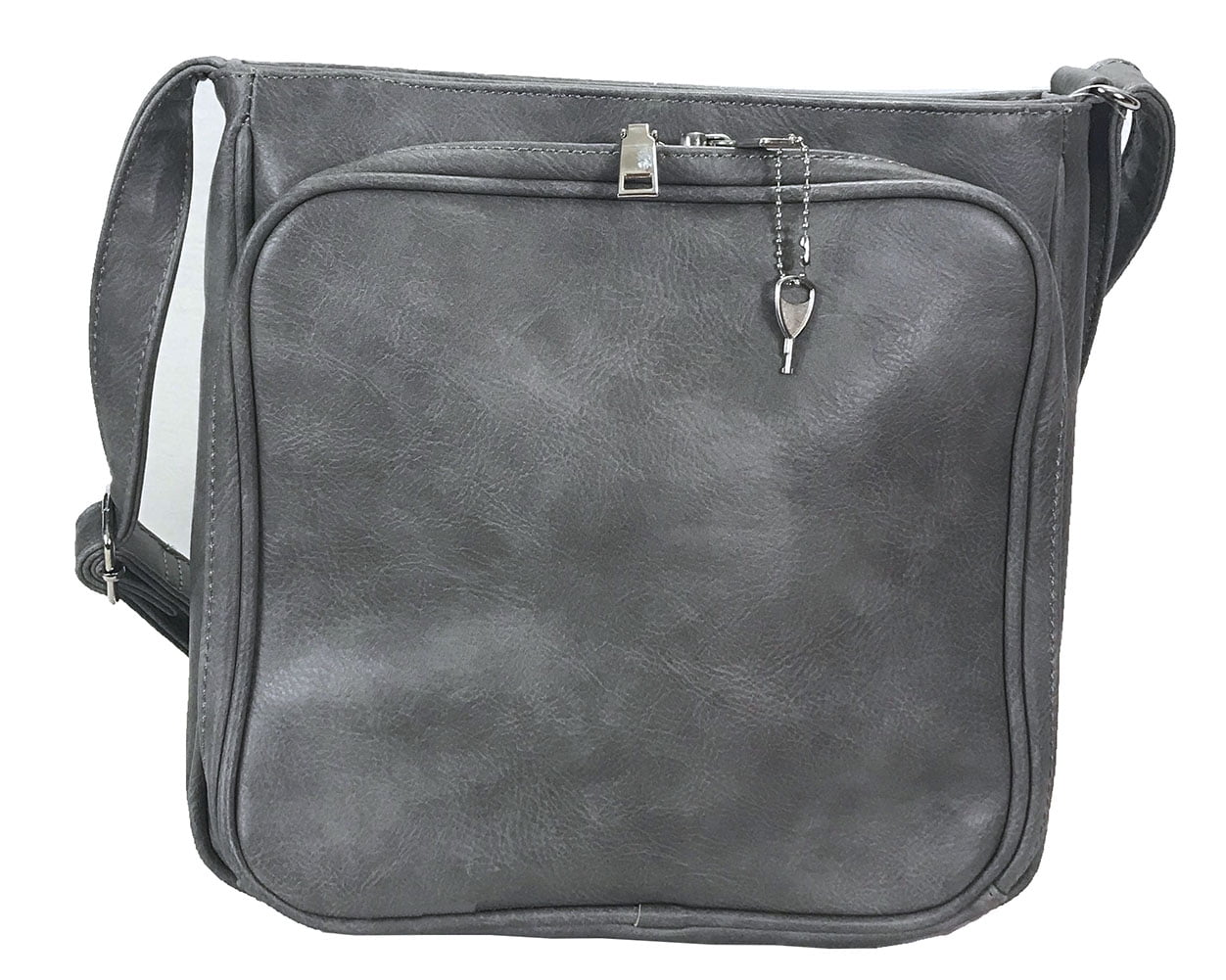 Zzfab Triple Zipper Locking Faux Leather Crossbody Bag Grey - Walmart.com