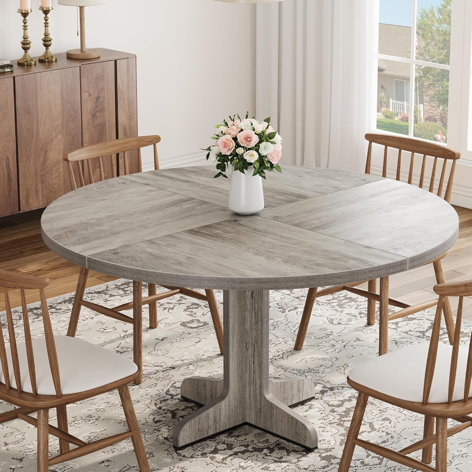 Zzistar 47 Inch Round Dining Table for 4, Farmhouse Circle Kitchen ...