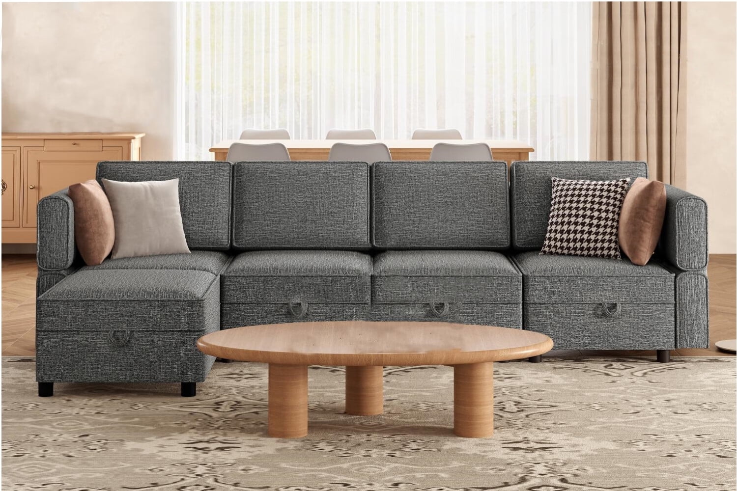 Zzistar 5 Person Modular Sectional Sofa Set, Convertible Sofa Sleeper with 11 Angles Adjustable ...