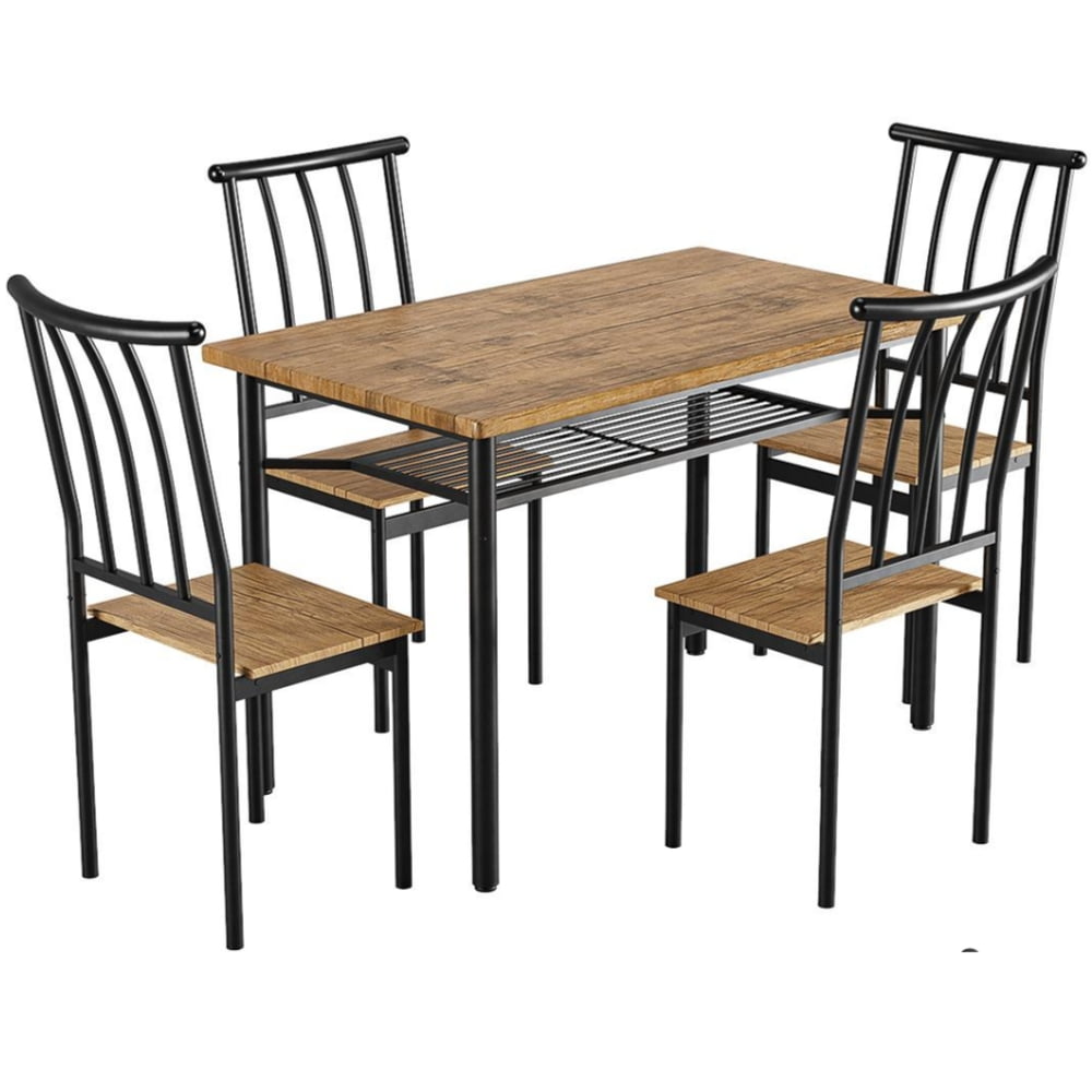 Zzistar 5 Piece Dining Table Set with 4 Metal Backrest Chairs, Kitchen ...