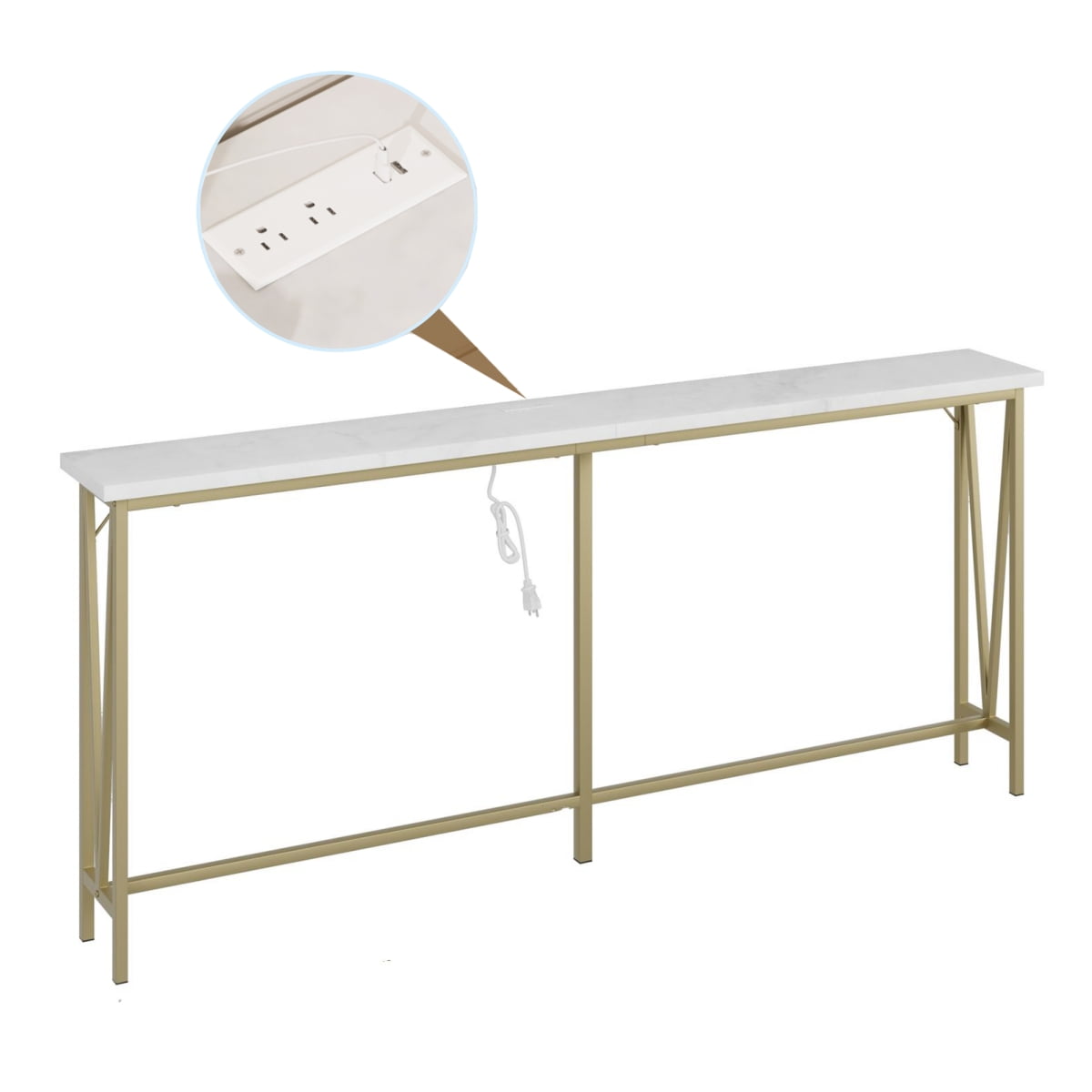 Zzistar 72.8" Console Table with Power Outlets, Indoor Wood Narrow Long ...