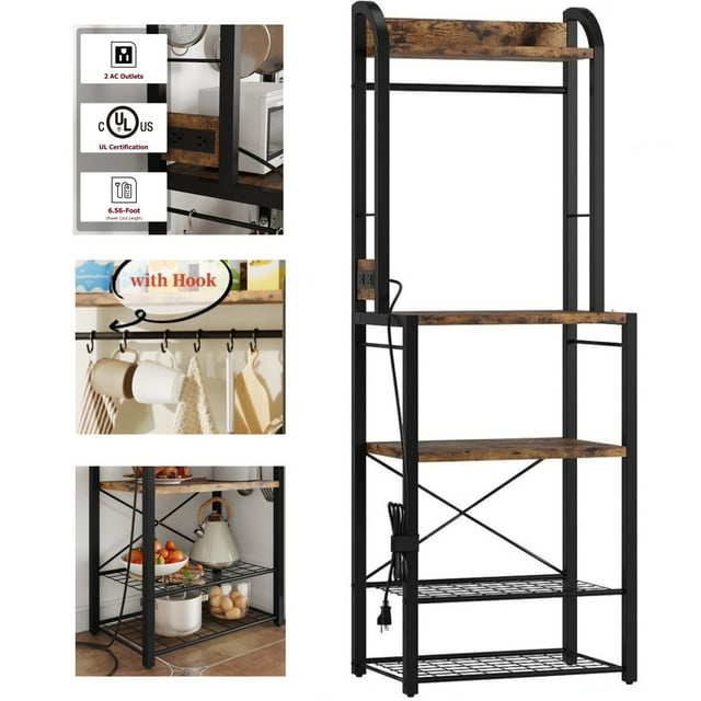 Zzistar Bakers Rack with Power Outlet, Microwave Stand Coffee Bar Table ...