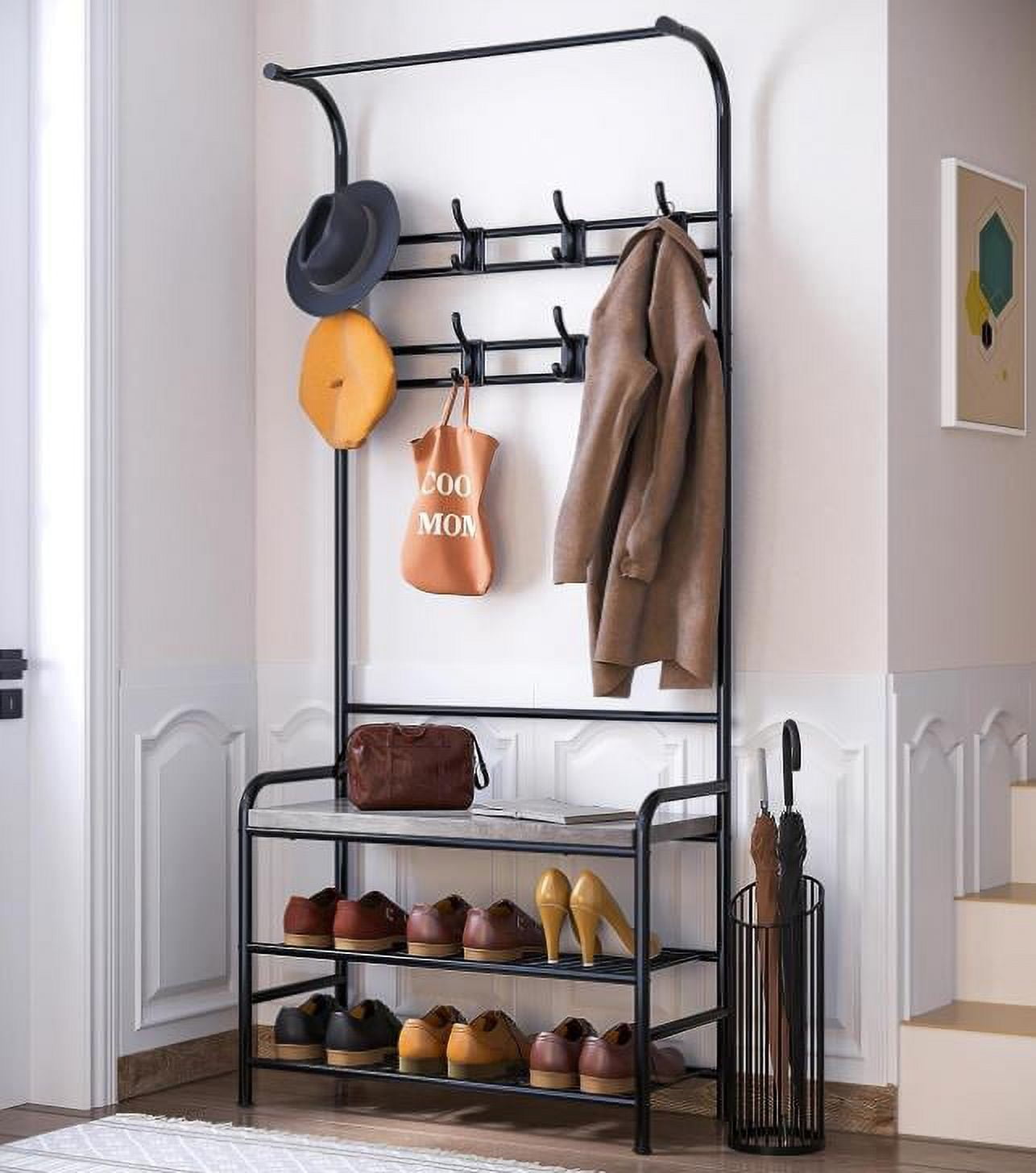 Zzistar Coat Rack Shoe Bench, 3-in-1 Hall Tree Shoe Rack for Entryway ...