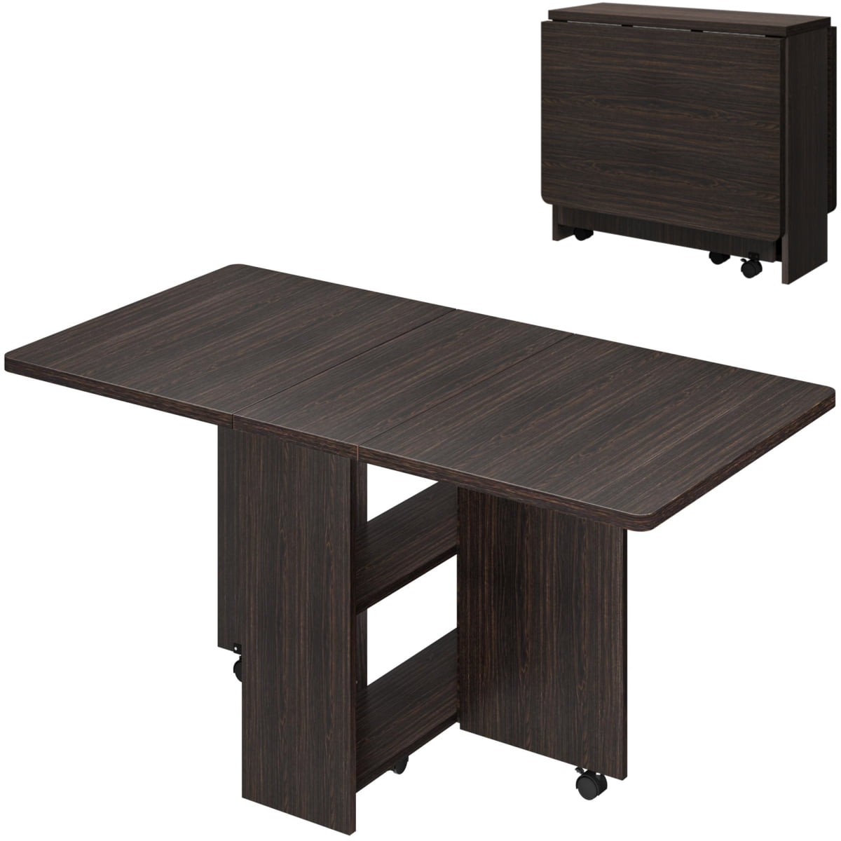 Zzistar Folding Dinning Table with Drop Leaf and 2 Storage Shelves ...
