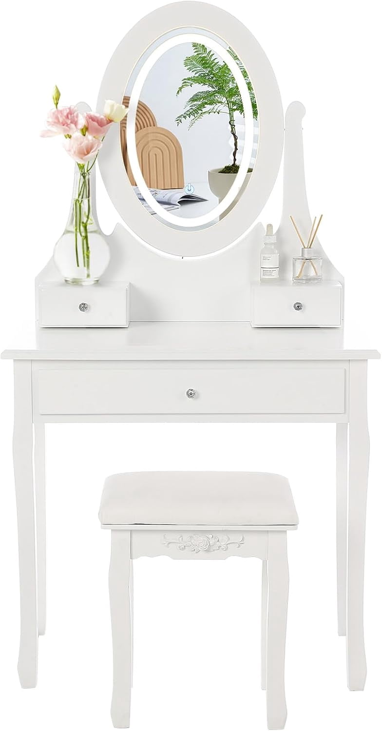 Zzistar Girl Vanity Desk with Mirror and Lights, Wood Makeup Dressing ...