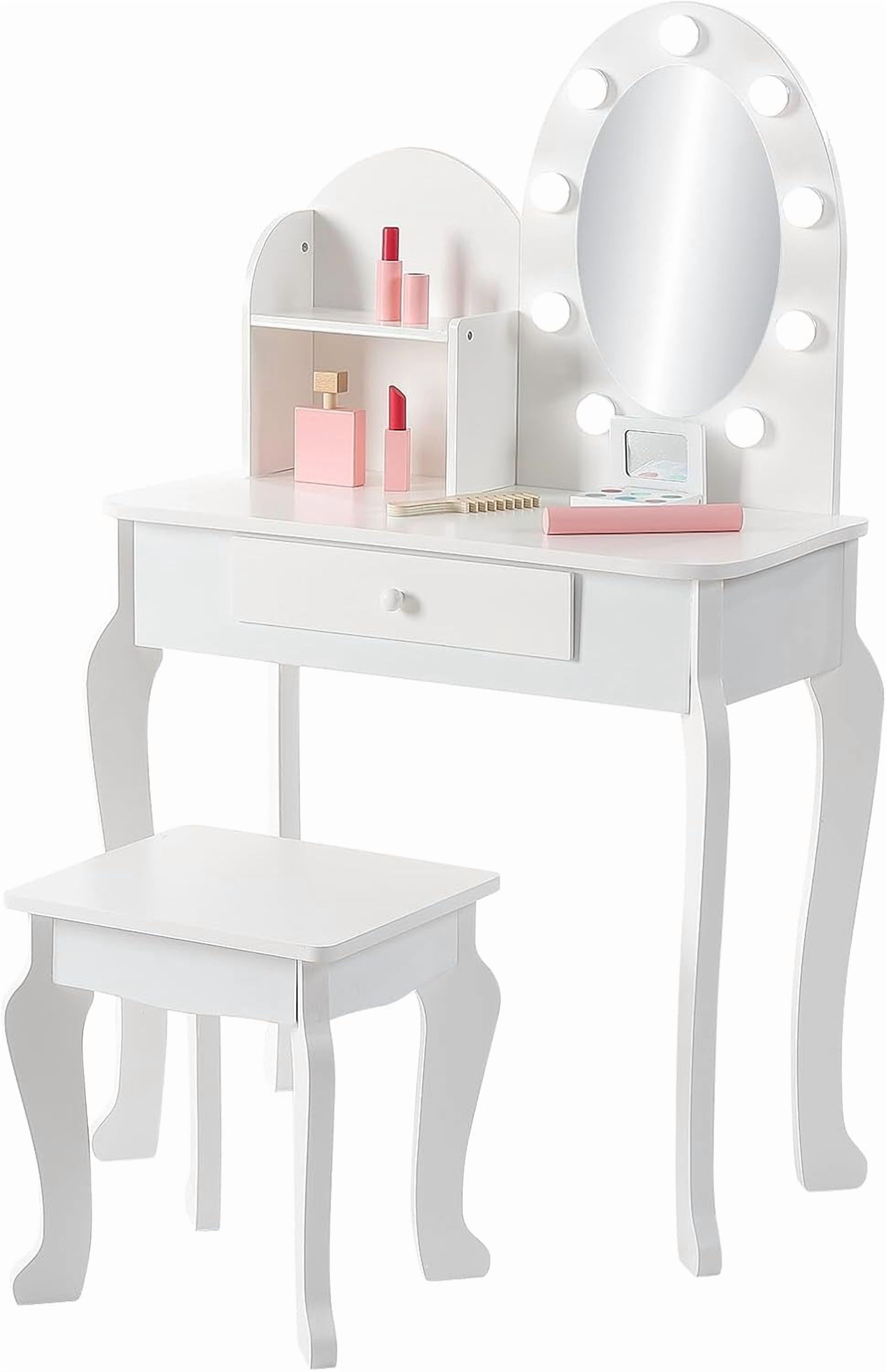 Zzistar Kids Vanity Set with Touch Lighted Mirror, Pretend Play Girls ...