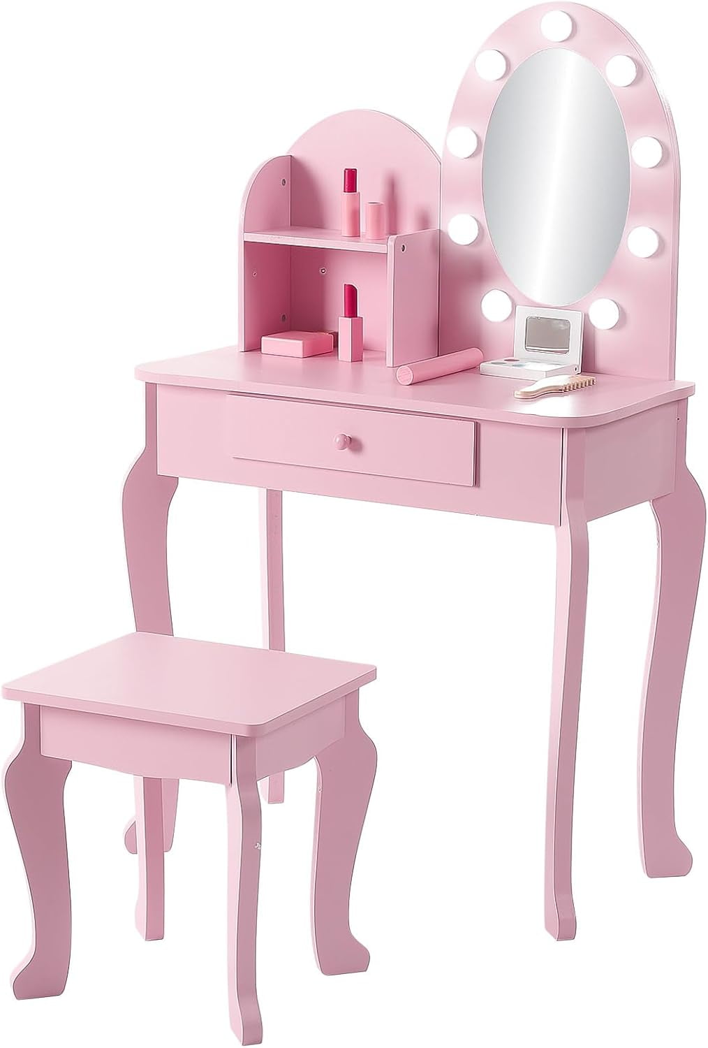 Zzistar Kids Vanity Set with Touch Lighted Mirror, Pretend Play Girls ...