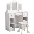 Zzistar Kids Vanity Set with Light, Tri-fold Mirror, Storage and ...
