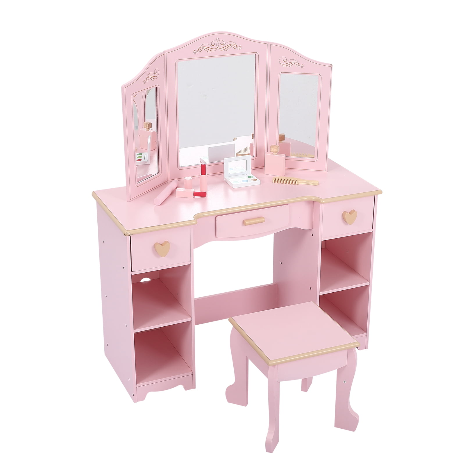 Zzistar Kids Vanity Table Set with Detachable Tri-Folding Mirror and ...