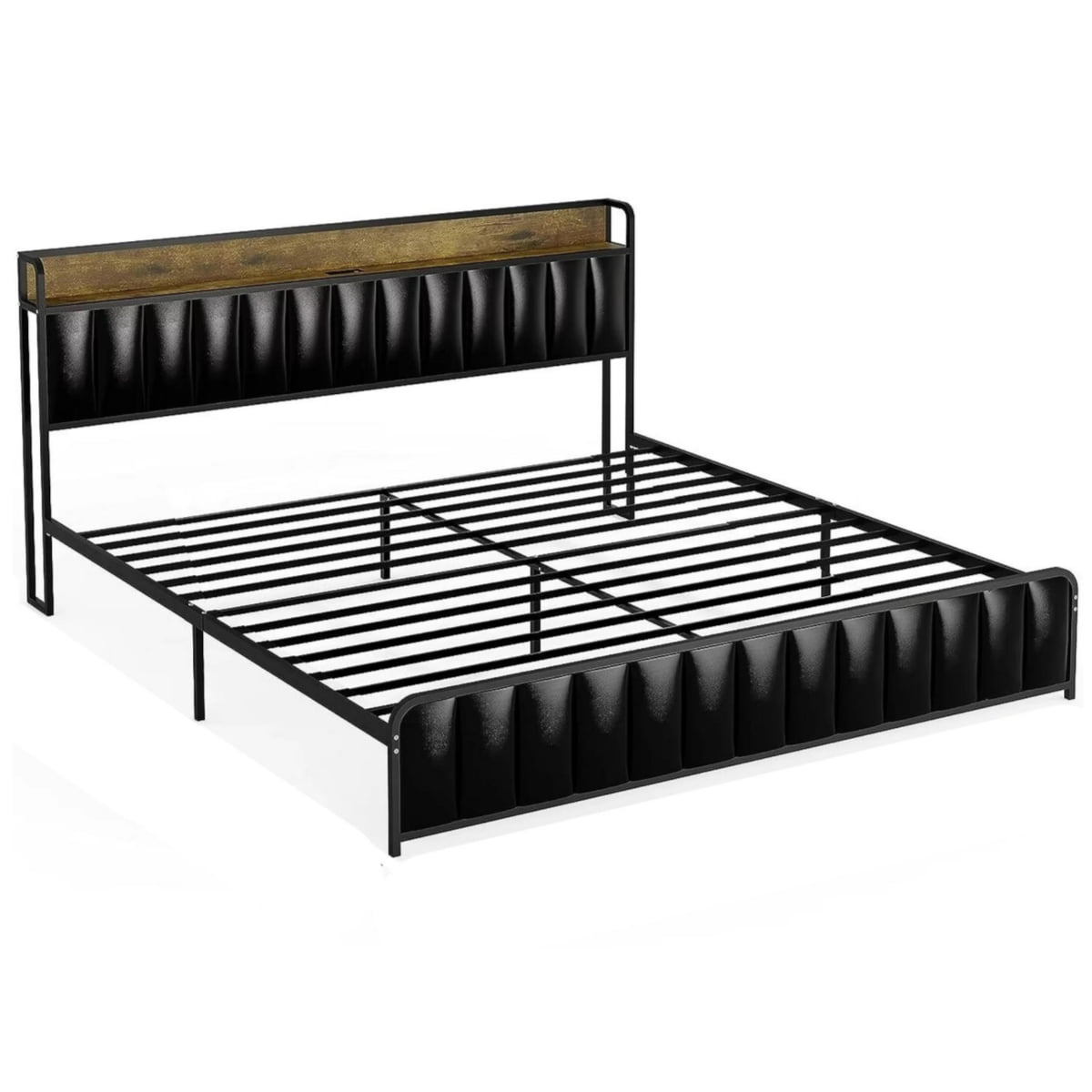 Zzistar Metal Bed Frame with Storage Headboard and Charging Station ...