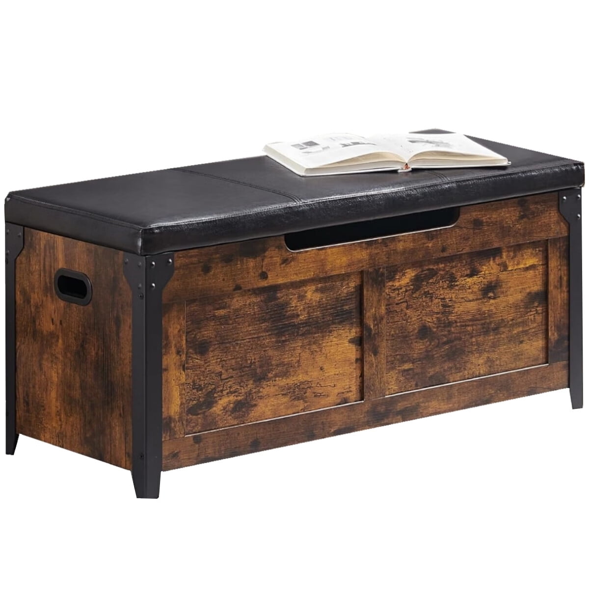 Zzistar Metal Wood Modern Bedroom Storage Bench with 2 Safety Hinges ...