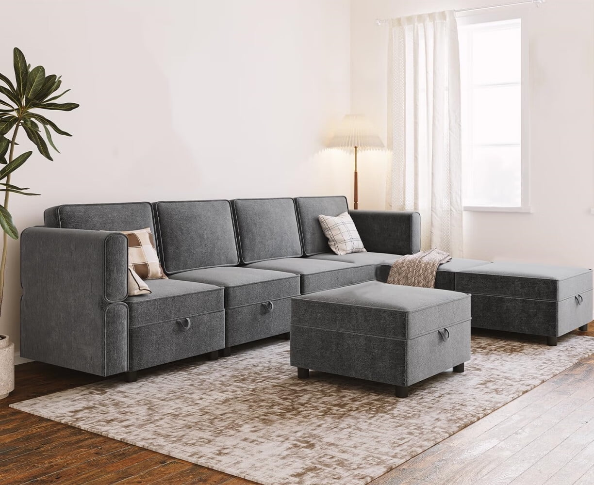 Zzistar Modular Sectional Sofa, 7 Person Convertible Sofa Sleeper with Angles Adjustable Armrest ...