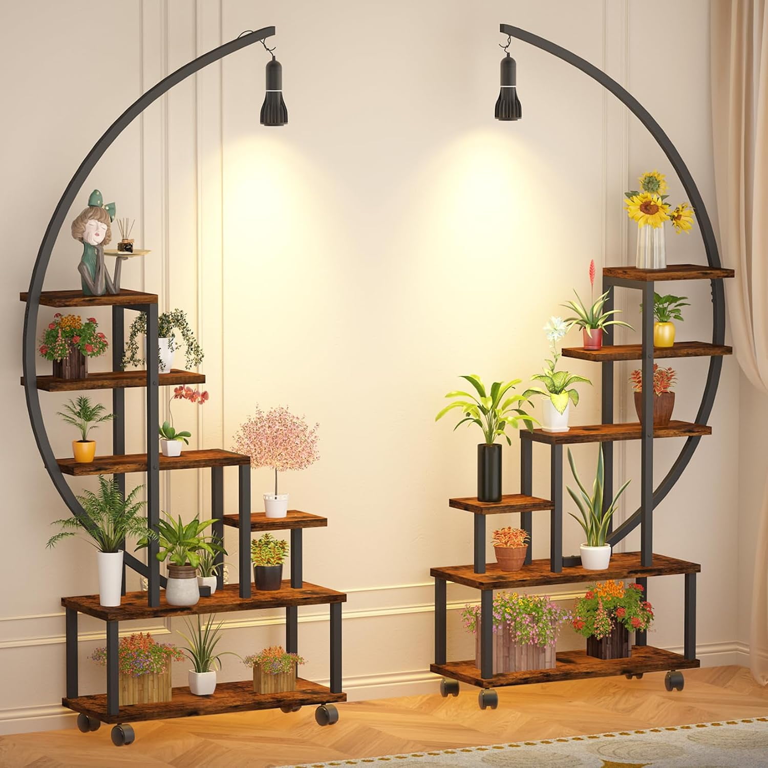 Zzistar Plant Shelf with Grow Light & Wheels, 6 Tiered Large Metal ...