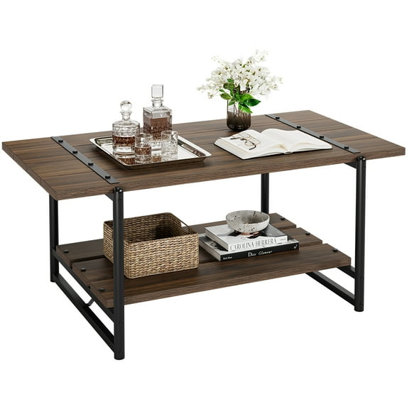 Zzistar Rectangle Coffee Table, Steel Frame Wood Central Table with 2 ...