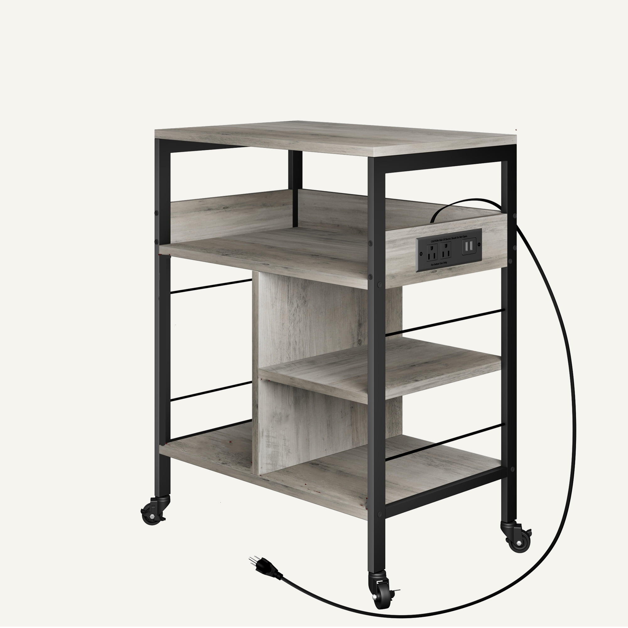 Zzistar Removable Printer Stand with Power Outlets and USB Ports, Wood ...