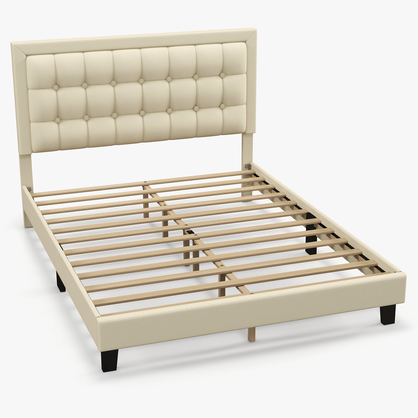 Zzistar Upholstered Platform Bed Frame with Button Tufted Headboard ...
