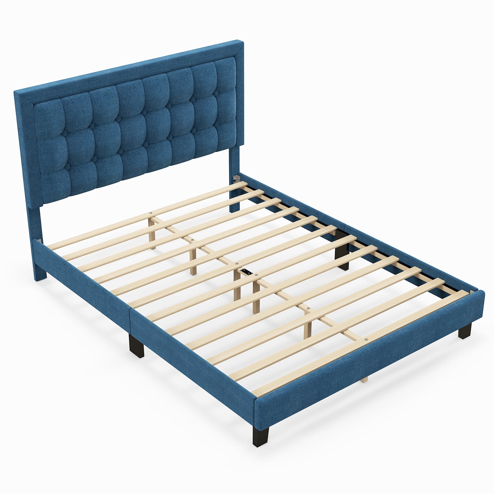 Zzistar Upholstered Platform Bed Frame with Button Tufted Headboard ...