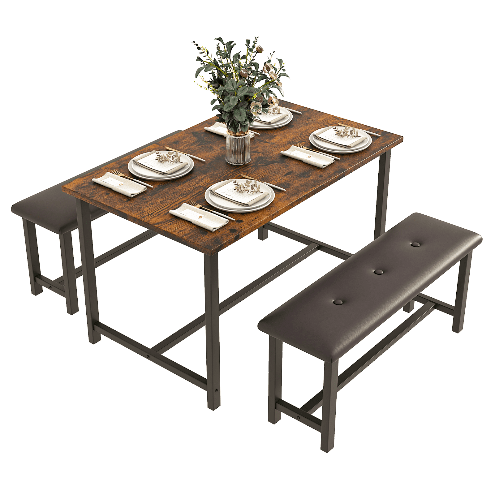 Zzistar Vintage 3 Piece Dining Table Set, Kitchen Wood Rectangular ...