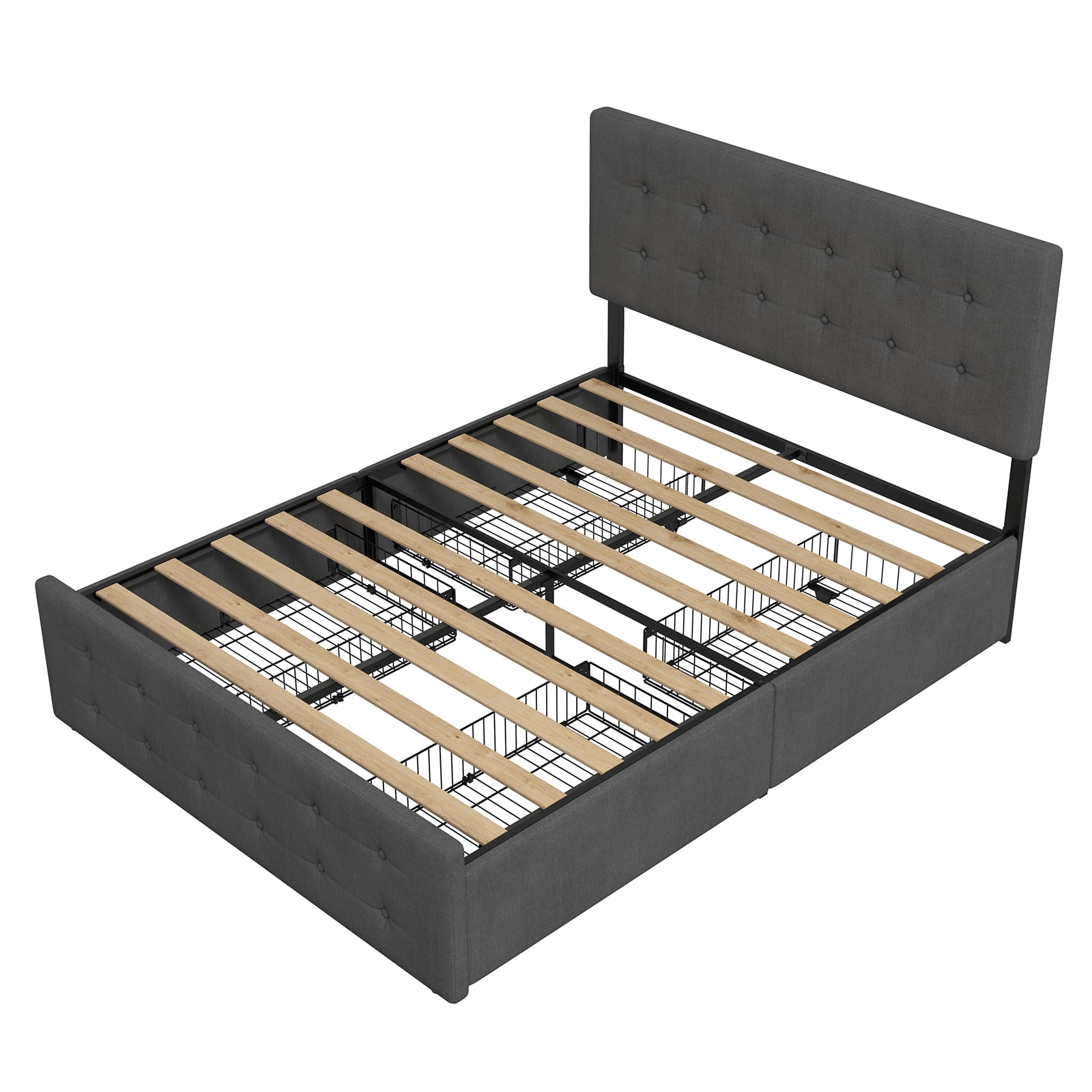 Zzistar Wood Bed Frame with 4 Storage Drawers, Adult Platform Bed Frame ...