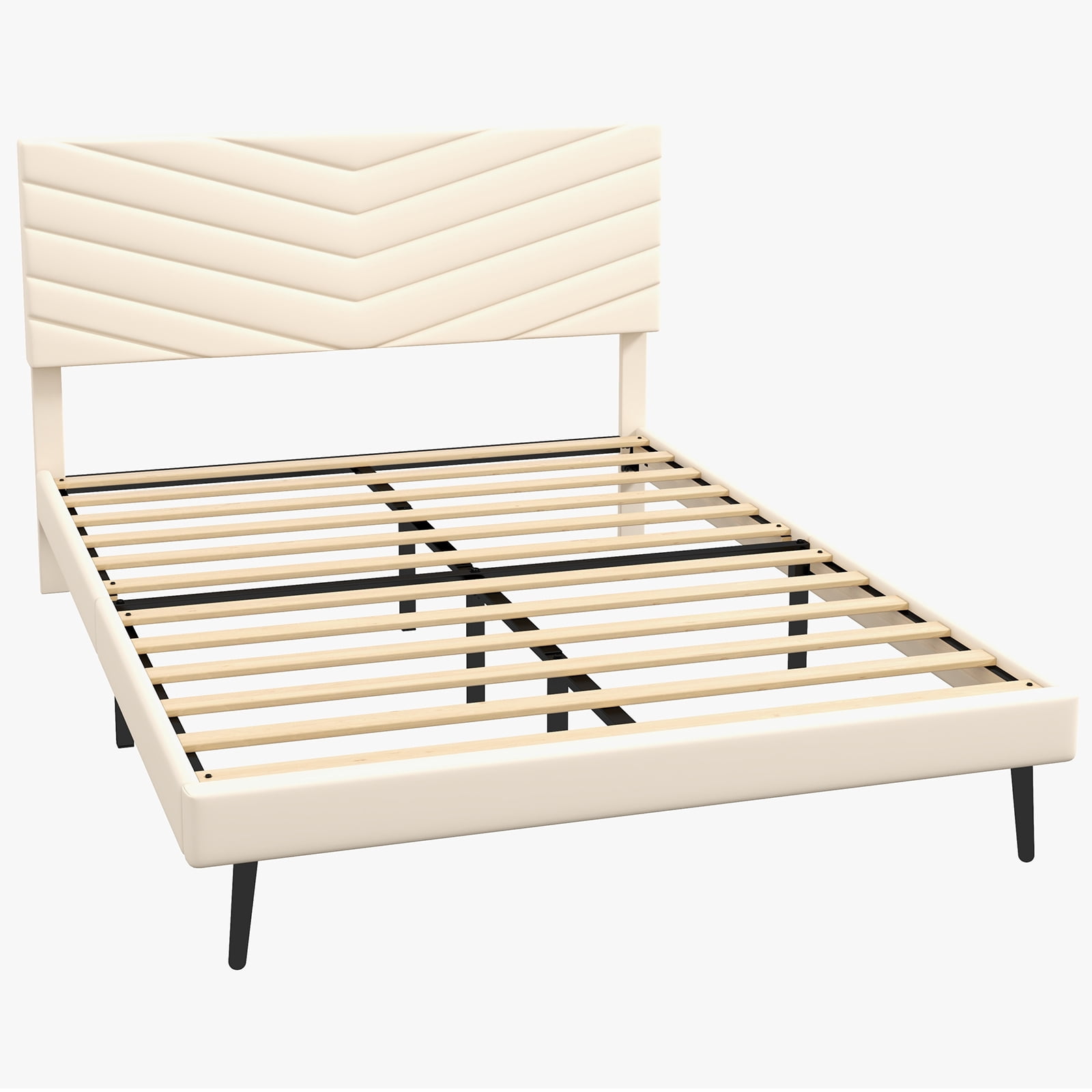 Zzistar Wood Bed Frame with Adjustable Headboard, Noise Free Velvet ...