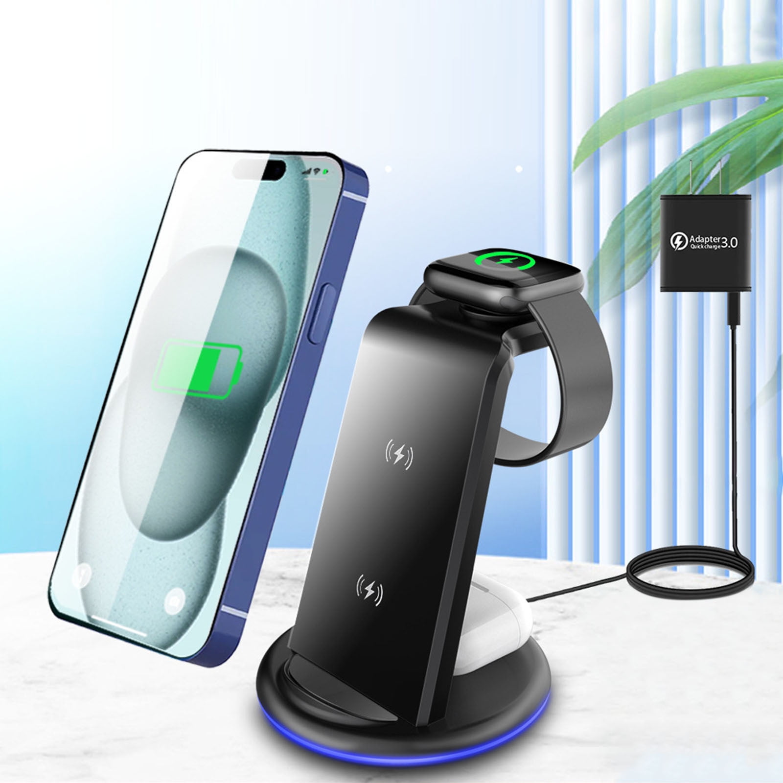 Zznnkj 3 in 1 Wireless Charger, 15W Fast Charging Station for Multiple ...