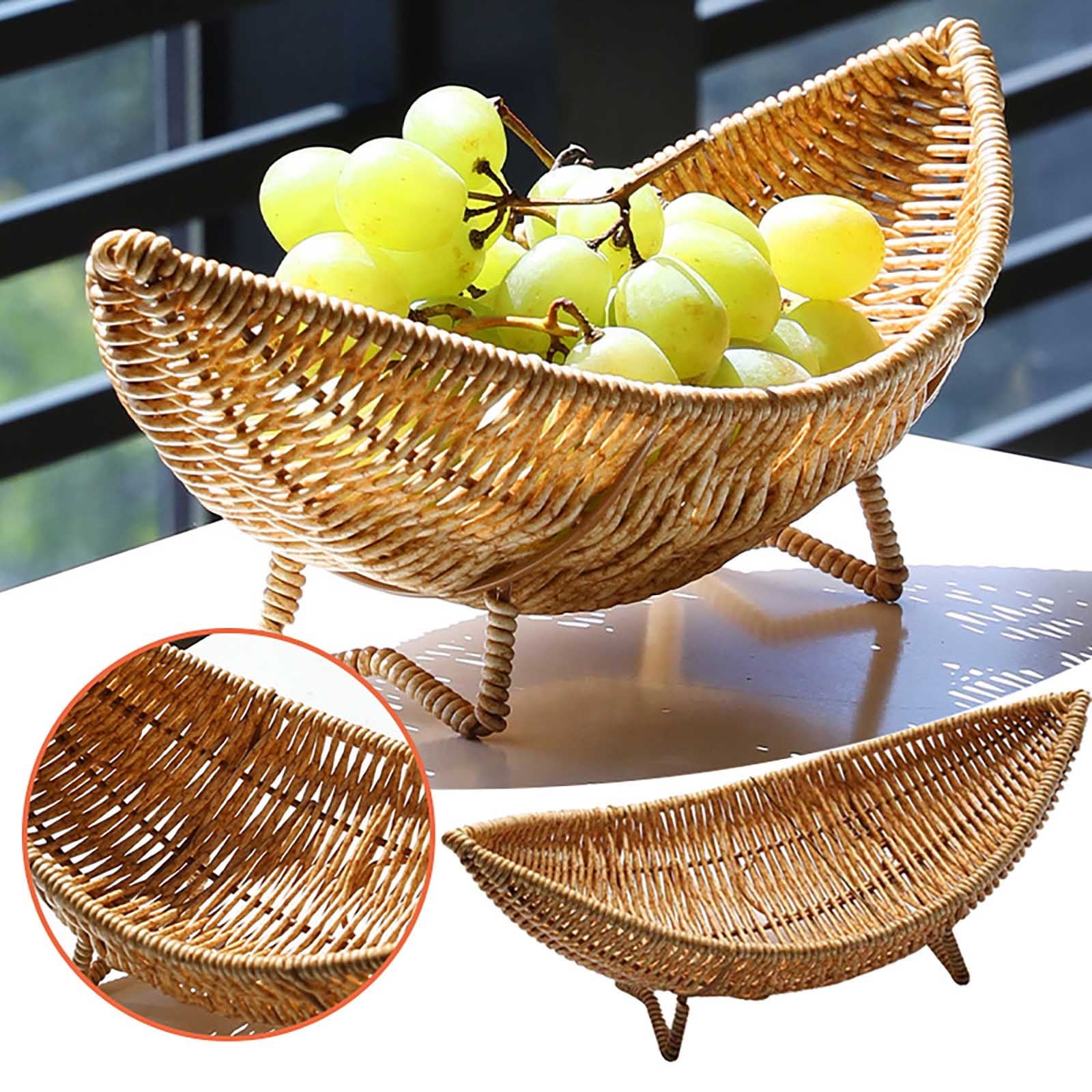 Zznnkj Natural Rattan Bread Basket, Hand Woven Rattan Fruit Baskets ...